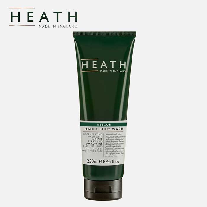 HEATH ヒース/レスキュー ヘア＆ボディウォッシュ 250ml ユーカリプトゥス*、パインニードル、ジェニパーベリー、ローズマリーのエッセンシャルオイルが配合され肌をなめらかに整えてくれます。 *ユーカリ葉油、皮膚コンディショニング剤（...
