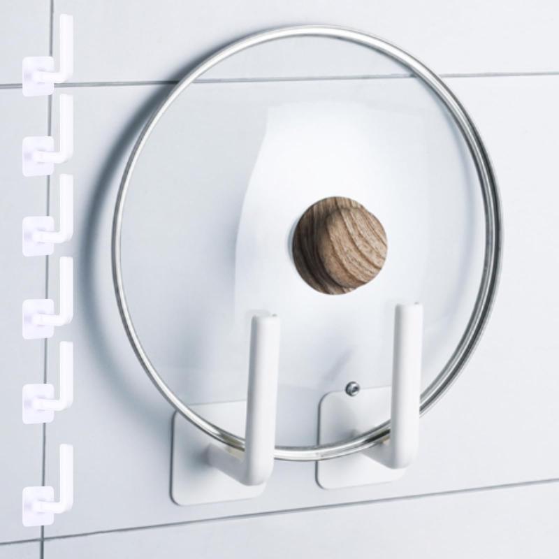 DIZLAS キッチンツールスタンド 鍋蓋スタンド 壁掛け まな板スタンド まな板立て 収納 コンパクト 自己粘着 ホワイト 6個セット