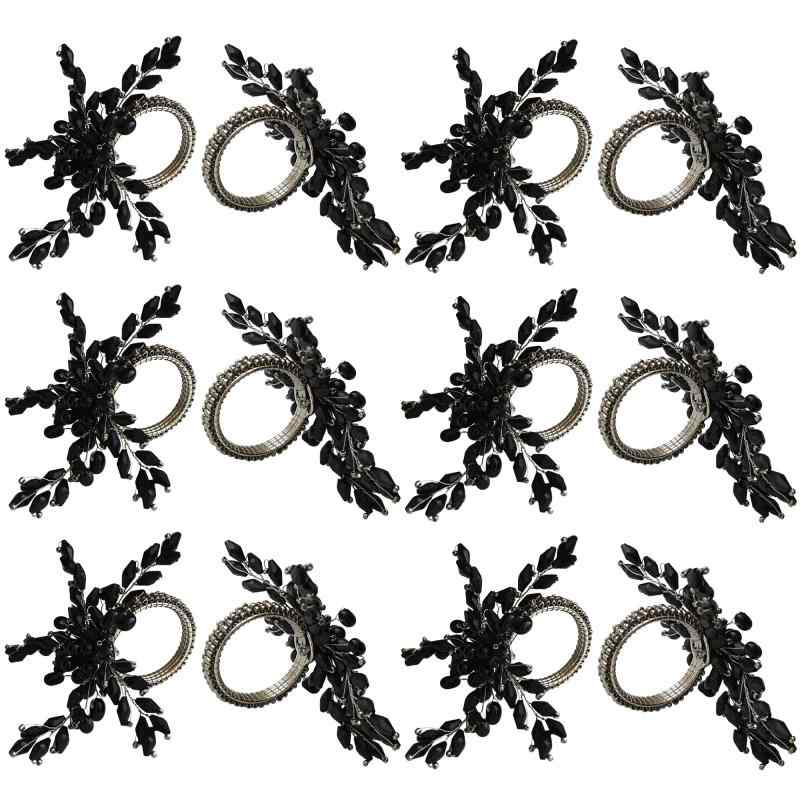 ITOS365 ナプキン リング 12個セット ダイニング テーブル デコレーション パーティー 日常用 メタル ナプキン ホルダー リーフ (12個パック) ブラックナプキン リング 12 個セット (12 個パック)高品質のニッケルメッ...