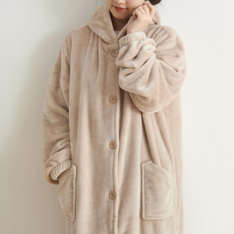 [WAYSHOME] 着る毛布 かいまき あったか ルームウェア 男女兼用 フード付き ボタンタイプ ポケット付き リブ袖 ふわふわ 吸湿発熱 着るブランケット 部屋着 パジャマ 冬 静電気防止 洗える レ1