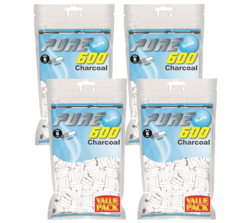 PURE スリム チャコール フィルター 6mm x 25mm バリューパック600 ×4個セット 手巻き用サイズ:直径6mm 長さ25mm。内容量: 約600個入り　×4個セット。フィルターの約半分にチャコールが含まれている、チャコール感...