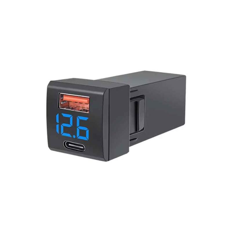 zmart トヨタ互換 青 QC3.0 USB C PDポート 12V 24V 車載充電器 アクセサリー 電源 ソケットアダプター 携帯電話用 急速充電 電圧計ディスプレイ 車載充電器 QC3.0 USB-C PDポート シガーソケット 電...