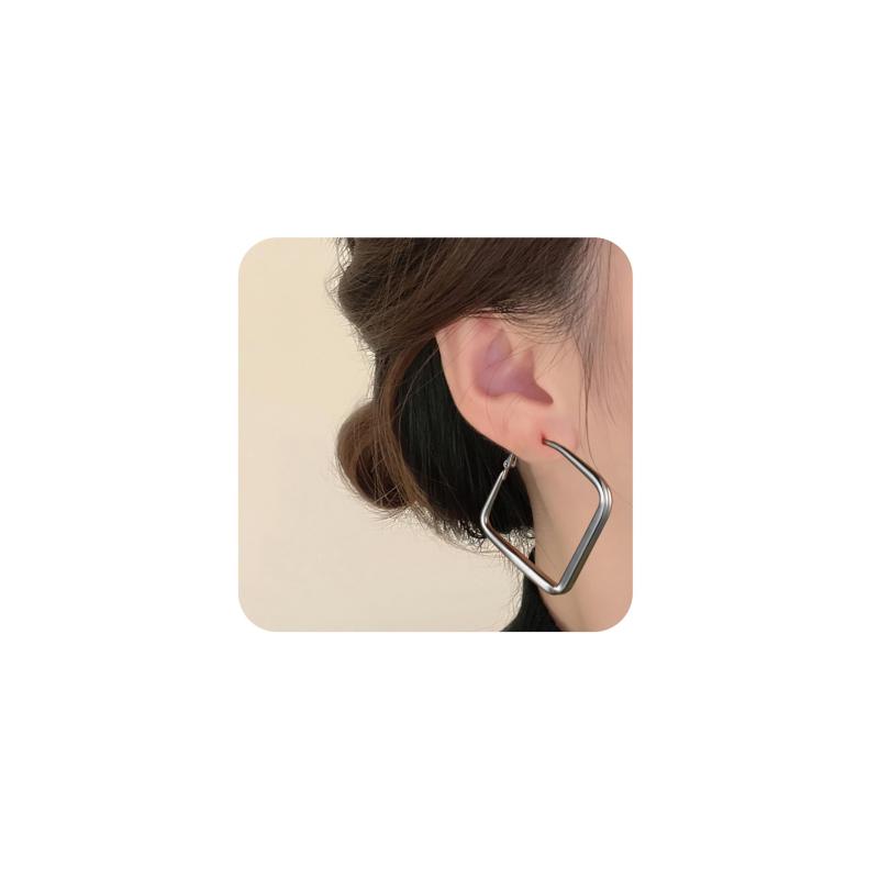 【Mesaro】イヤリング レディース 人気 ピアス 揺れる 大きめ シルバー ブラック 四角 スクエア フープピアス 金属アレルギー 上品 華奢 エレガント