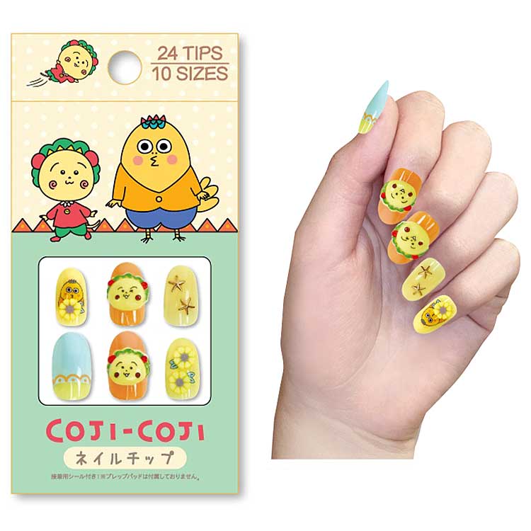 商品仕様【サイズ】パッケージ：約W67×H136×D15mm 【素材】ネイルチップ：ABS樹脂/キャラクターパーツ：不飽和ポリエステル樹脂/ネイルファイル：ウッドチップ 【内容】 ネイルチップ：10サイズ 計24枚入 爪やすり：1枚 両面シ...