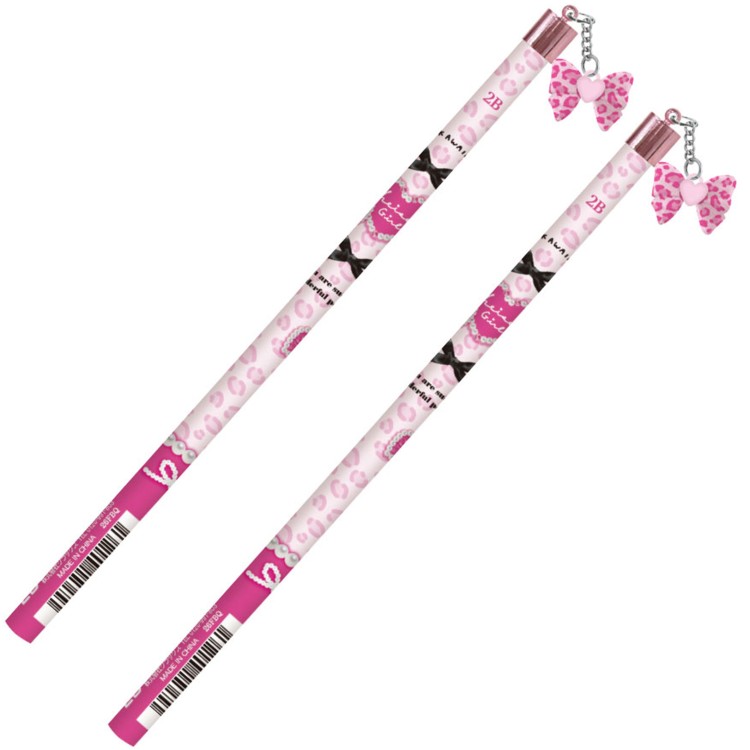 商品仕様【サイズ】約直径8×H180mm【素材】軸：木、芯：黒鉛【仕様】芯の濃さ：2B【内容】2本セット【重量】約7g／1本あたり【特長】・樹脂素材のリボンチャーム・全てオリジナルの描きおこしデザイン♪【生産国】中国特記事項※画像はあくまで...