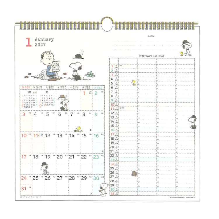 商品仕様【サイズ】約350×370mm 【原産国】日本 【仕様】13枚つづり・リング仕様 【特長】1カ月の予定が見やすい「ブロックタイプ」と個々の予定がひと目でわかる「縦型タイプ」が便利な2つのマンスリー。最大4人まで・家族の予定欄・メモ欄...