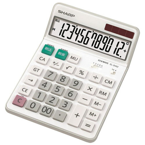 スリムデザイン。■商品詳細メーカー名：シャープ卓上大型タイプ表示数字(高)20mm表示カバー：アクリル早打ち対応税計算計算状態表示チルト表示桁数：12桁外形寸法：幅128×奥185×高13mm質量：約200g電源：太陽電池+内蔵電池(CR2...