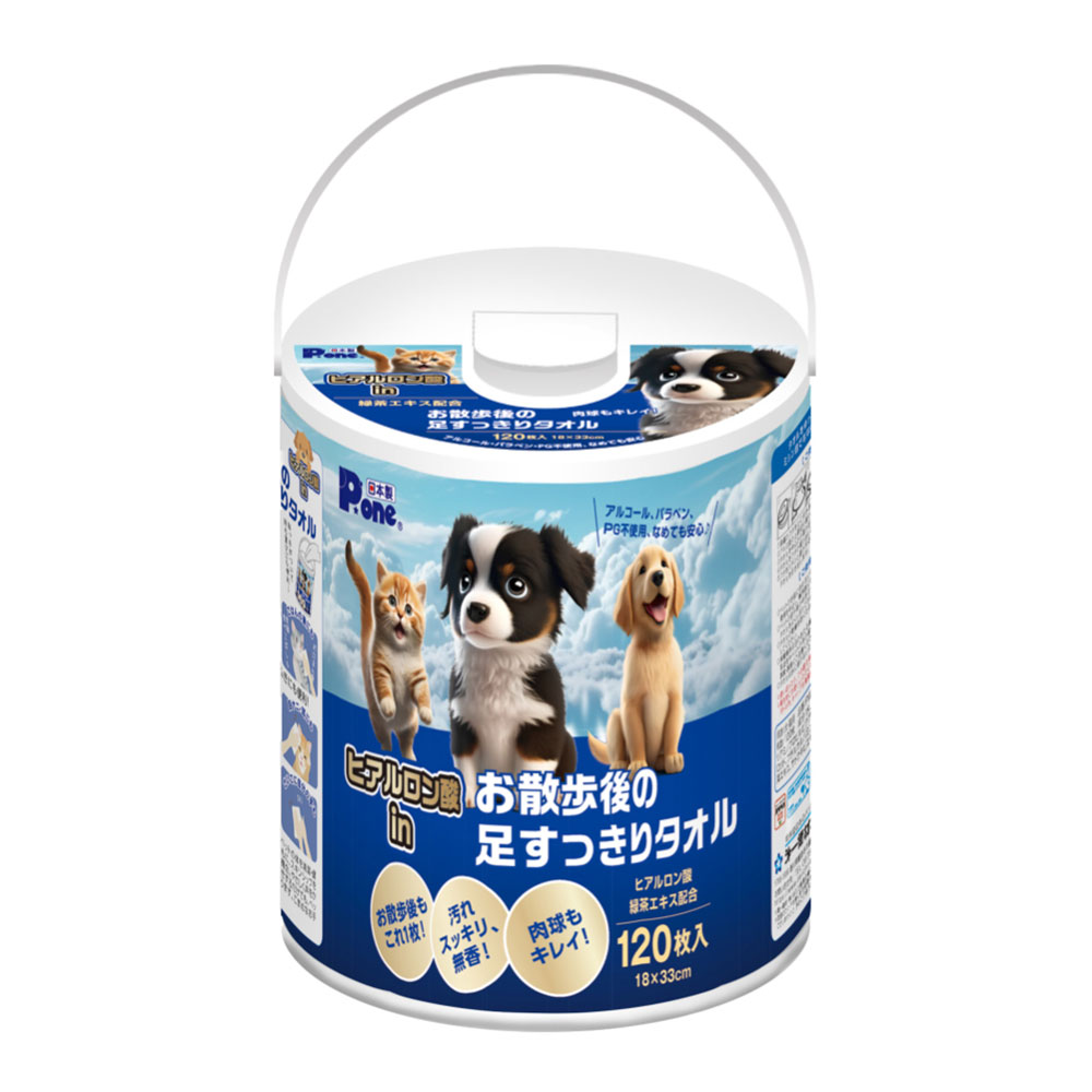 お散歩やお出かけの後の汚れた肉球をすっきり拭き取れる、使い捨てお手入れタオルです。ヒアルロン酸、緑茶エキス配合でキレイな肉球を保てます。アルコール、パラベン、PG不使用だから舐めても安心！ご飯の後のお口周りや目ヤニなど体のお手入れや、ちょこ...