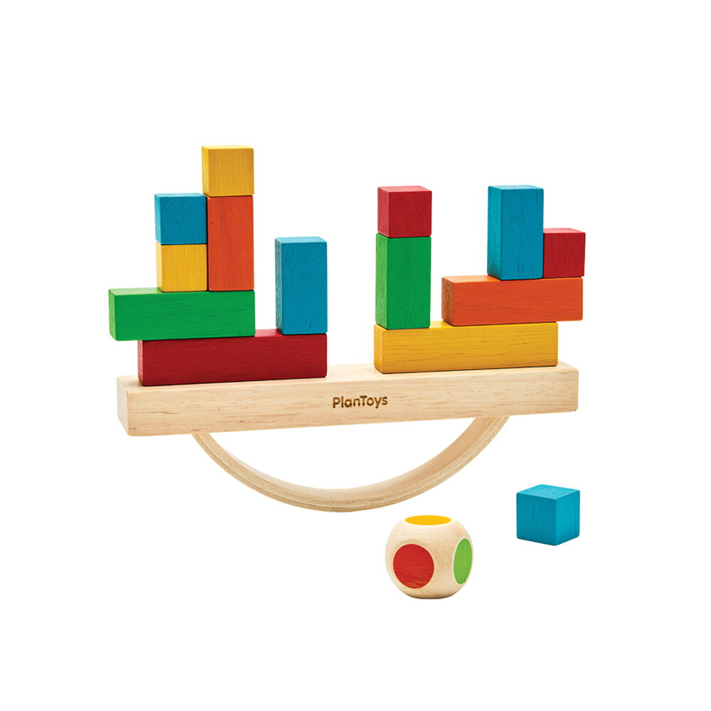 バランシングカーゴ 3歳頃から楽しめる、PlanToys（プラントイ）の「バランシングカーゴ」。 サイコロを振って出た色のブロックをバランスボードに積み上げ、崩さないように遊ぶバランスゲームです。 どこに置けば倒れないかな？どの順番で積めば...