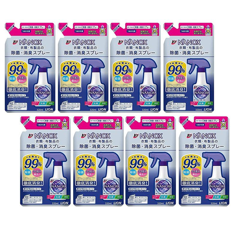 商品名 トップ ナノックス NANOX 除菌・消臭スプレー 詰替 320ml 詰め替え つめかえ 【×8個セット】 商品説明 衣類・布製品の除菌・消臭スプレーウイルス除去まで 抗菌 消臭香りが残らないタイプほのかなミンティーグリーンの香り（...