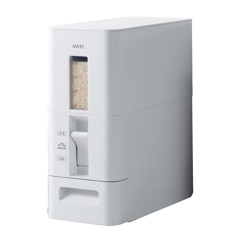 商品名 米びつ 米櫃 S計量米びつ 6Kg型 ホワイト 無洗米対応 洗える 錆びない プラスチック製 キャスター付き 商品説明 サイズ：15.1×34.2×35.3cm商品重量：1630g材質：上本体・下本体・止め具・キャスター・計量器カバ...