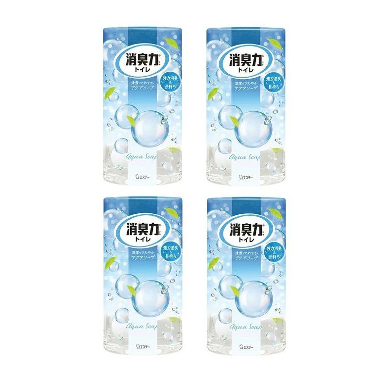 商品名 トイレの消臭力 トイレ用 アクアソープ 400mL 【×4個セット】 商品説明 みずみずしいフローラルとホワイトムスクを合わせた清潔感のある爽やかな香りです。ナノパウダー配合で、すばやく強力に空間を消臭。消臭された空間に、香りがしっ...