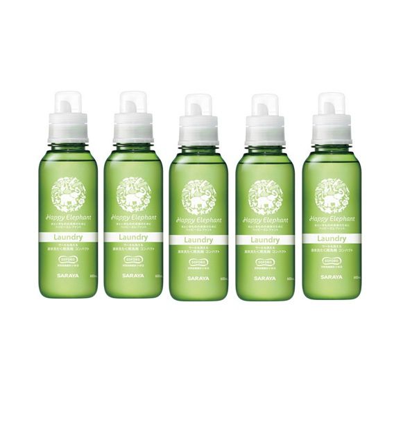 商品名 ハッピーエレファント 液体洗たく用洗剤 コンパクト 本体 600ml 【×5個セット】 商品説明 メーカー サラヤ原材料・成分界面活性剤（13.8％、アルキルエーテル硫酸エステルナトリウム、アルキルポリグリコシド、ソホロ—スリピッド...