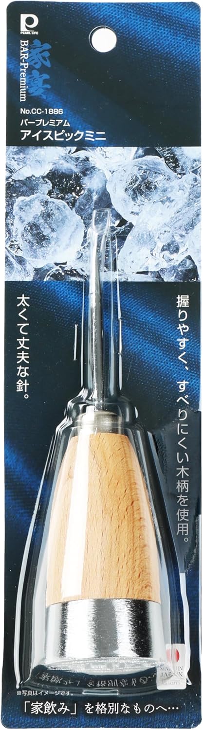 商品名 CC1886 バープレミアム アイスピック ミニ 商品説明 製品サイズ:(約)外径3.9×全長14cm 針の長さ5.5cm製品重量:(約)0.12kg素材・材質/針:鉄（クロムめっき）、尻金:鉄鋳物（クロムめっき）、柄:天然木生産国...