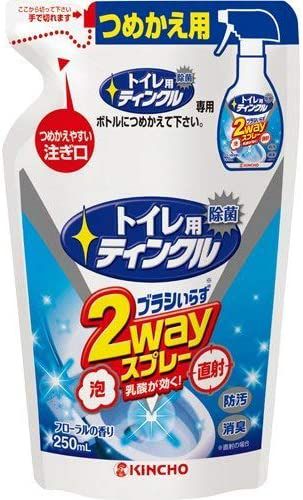 商品名 ティンクル トイレ用 直射・泡2wayスプレー 替え 250ml 単品 大日本除虫菊 詰替え 詰め替え 替え 詰換え 商品説明 流すだけでは落ちにくい汚れを、強力な噴射力でブラシを使わずに洗浄します。※防汚効果のしくみ便器全体のお掃...