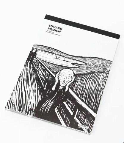 ■未使用品 A4サイズのレポート用紙　2冊セット ムンクの代表作「叫び」がすべてのページにプリントされたセクションパッド。 本文は80シート入りの方眼/5mm（ブルー）で、メモ用にも、図を描くのにも便利。 存在感・話題性抜群なので、プレゼン...