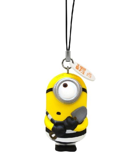 ■商品説明→怪盗グルー　ミニオン　囚人服ストラップ　スチュアート　未使用品。マスコット部分：約4．5cm。※スマホにも装着できるようにイヤホンジャック部品をおつけします。イヤホンジャック部品はおまけですのでデザインが多少かわる場合もございま...