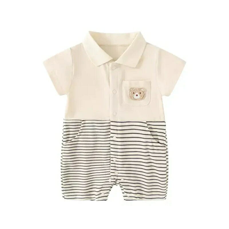 ボーダーくまちゃんポロロンパース さらっとした着心地の良いポロ素材のくまちゃんロンパース♪ やさしいベージュカラーがベビーにぴったりです☆ 前開きタイプなので新生児のお着替えもスムーズです◎ 素材▼ 綿90.5%、スパンデックス9.5% ■...