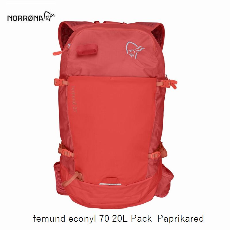 メーカー名：NORRONA 商品名：femund econyl70 20L Pack　　 フェムンド エコニール 20L PACK 品番：5209 カラー：1107　Paprikared 汎用性の高い軽量なアウトドア/ハイキングパックです。...