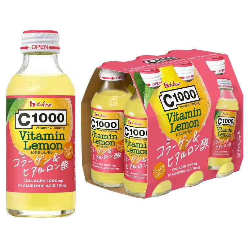 C1000 ビタミンレモン コラーゲン&amp;ヒアルロン酸 140ml×6本 ハウスウェルネスフーズレモン味と程よい炭酸の刺激で気分転換ができ、ビタミンC補給でキレイと元気をサポートします。