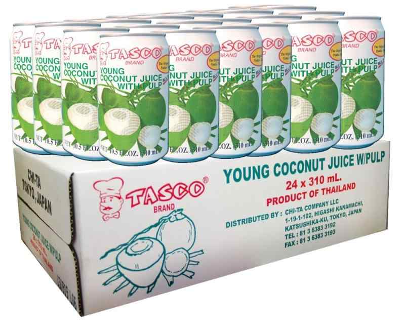 【24本入りケース販売】 TASCO YOUNG COCONUT JUICE WITH PULP 果肉入りココナッツジュース 310ml x 24缶（果肉入り）70％ ココナッツ果汁入り飲料原材料名 ：ココナッツ、砂糖、ココナッツ果肉　/　...