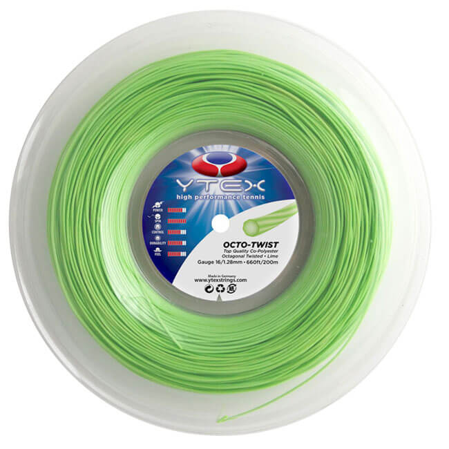 SPEC ゲージ1.28mm カラーグリーン レングス200M 素材CO-ポリエステル＋カーボン＋ポリオレフィン ガット性能(YTEX社比)パワー:8 耐久性:8 スピン:10 打球感:7 コントロール:7 名称YTEX OCTTWIST ...