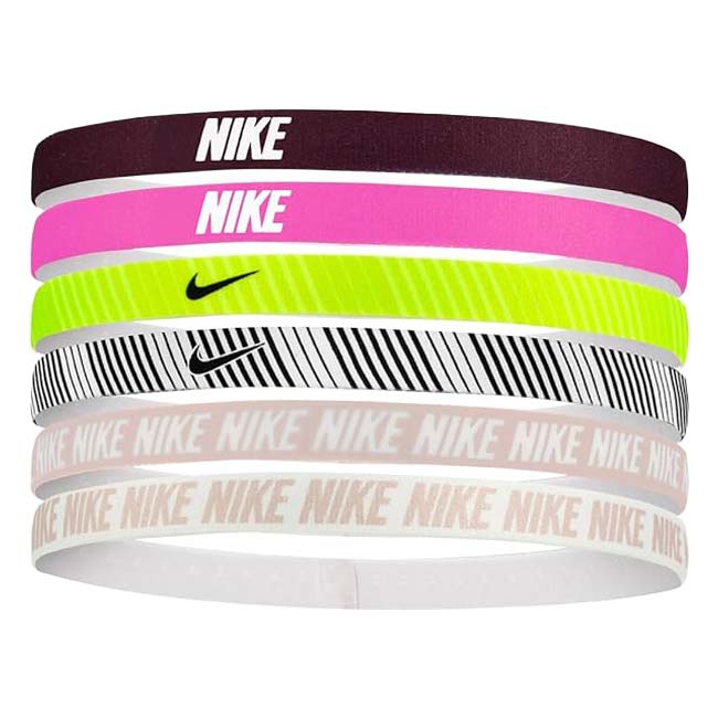 SPEC カラーバーガンディクラッシュ×シルトレッド×ホワイト(629) サイズフリー ※平置きサイズ：約1.2×23.5cm 素材ポリエステル76%、ポリウレタン24% 入数色違い6本入り 名称Nike Flex Headbands 6P...