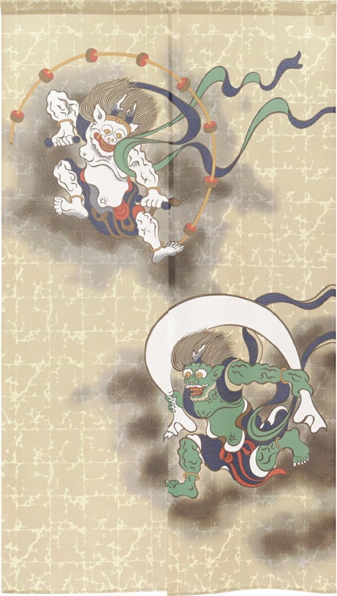 のれん 壁飾り タペストリー 間仕切り 目隠し 半間のれん 伝統 和柄 浮世絵 85×150cm 風神雷神 レース のれん 壁飾り タペストリー 間仕切り 目隠し 半間のれん 伝統 和柄 浮世絵 85×150cm 風神雷神 レース　コスモ ...