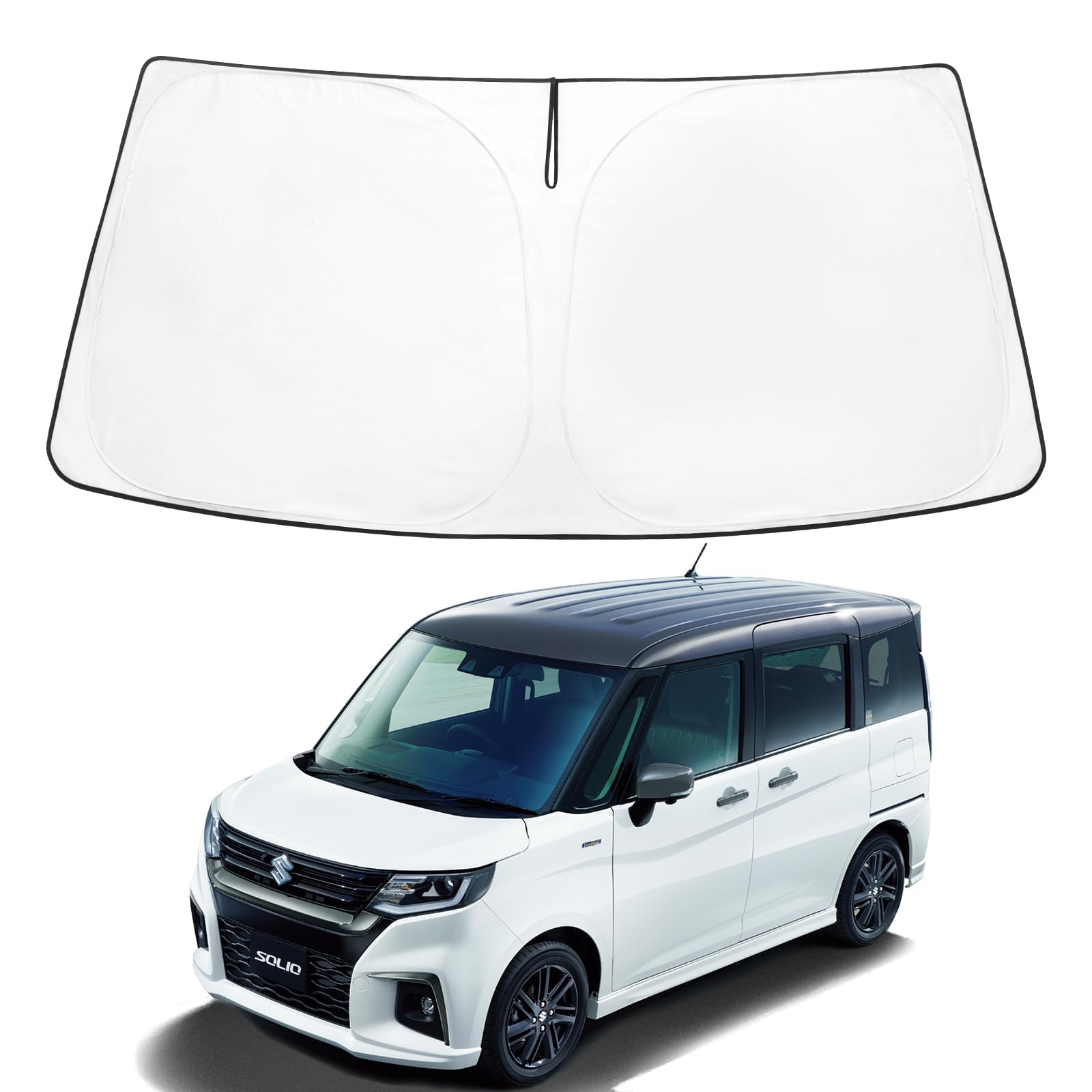 【車種専用デザイン】：サンシェードはスズスペーシア フロントガラスを1:1復元してカスタマイズされており、隙間なく完璧にフィットします。すべてスペーシア 2017 12-2024のモデルに適合します。【優れた断熱効果】:日除け シェードは二...