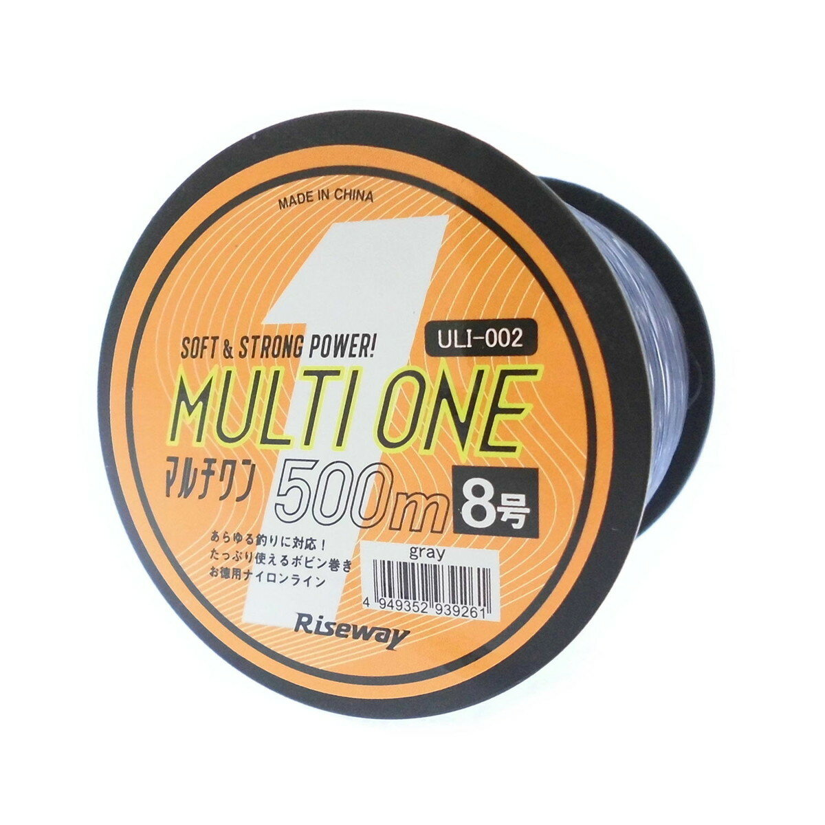 リーズナブルな徳用ナイロン糸。ボビン巻き500m●号数：8号●糸巻量：500m●カラー：グレー