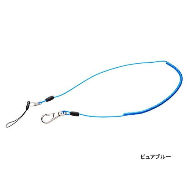 スリムでよく伸び、取りまわしが良いカールコード。 小型リールの落下防止などに。カラー：ピュアブルーサイズ：通常約66cm、最大伸長時約160cm素材：(ロープ)ウレタン+ナイロン撚糸　