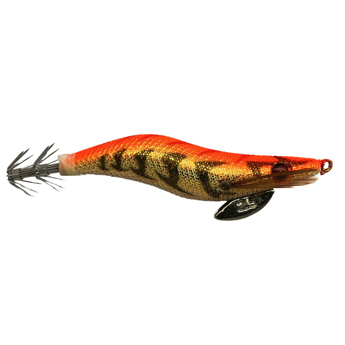 ジャークでダート！逃げ惑うダートで誘う。・ロッドアクションがダイレクトに伝わるアイ。・水切れが良く、チューニング可能なシンカー。・フッキングが良くバレにくい細軸フック。・リアルアイ搭載。●カラー：オレキン●サイズ：2.5号●自重(g)：11