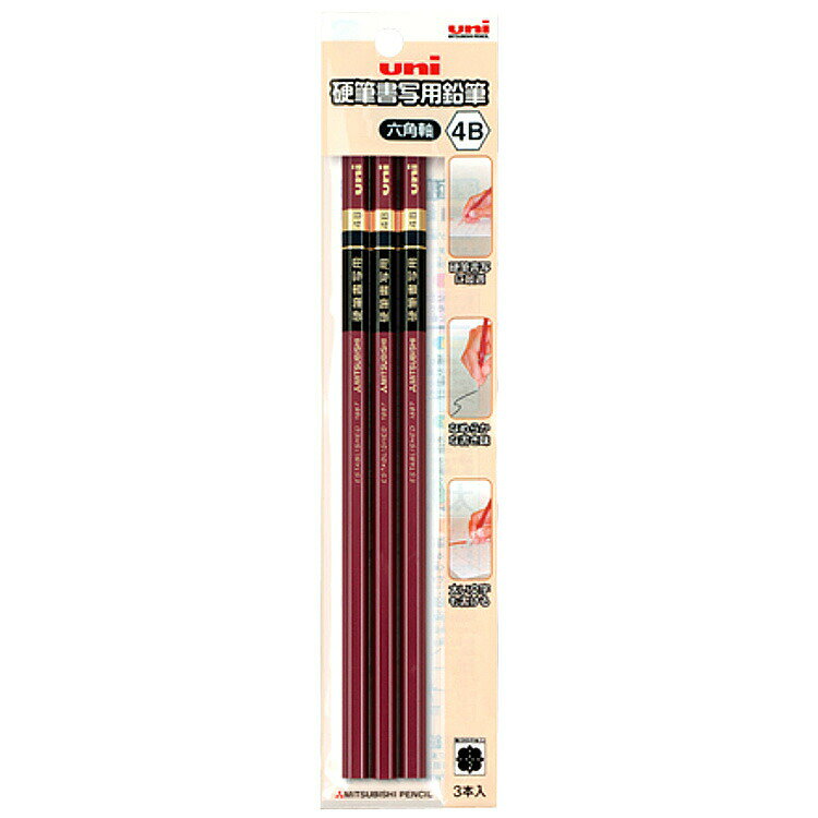 商品仕様【サイズ】約H224×W50×D8mm 【内容】1パック/3本入 【仕様】硬度：4B/軸：六角 【重量】約21g特記事項※画像はあくまでも商品イメージになります。実際の商品と色や仕様が異なる場合がありますので、予め御了承ください。 ...