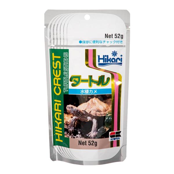 キョーリン ひかりクレスト タートル 52g ・賞味期限：2026年11月 健康な体を維持するために、それぞれ目的を持った3種類のスティックをミックス、 雑食性カメ特有の栄養バランスに配慮した、水棲カメ専用フードです。 黄色のステープル・ス...
