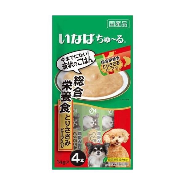 いなばペットフード ちゅ〜る 総合栄養食 とりささみ ビーフ入り 14g×4本 ちゅ〜るの総合栄養食タイプです。 食欲が無い時などにもどうぞ。 ---原産国--- 日本 ---原材料--- 鶏肉（ささみ）、鶏脂、牛肉、ビーフエキス、酵母エキ...
