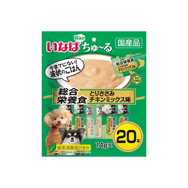 いなばペットフード Wanちゅ〜る 総合栄養食 とりささみ チキンミックス味 14g×20本 ちゅ〜るの総合栄養食タイプです。 固い食べ物が食べづらい時や、食欲が無い時などにもどうぞ。 ---原産国--- 日本 ---原材料--- 鶏肉（さ...
