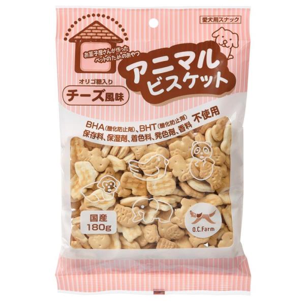 オーシーファーム アニマルビスケット チーズ風味 180g ※中身に割れや欠けがある場合がございます。 チーズ風味の愛犬用ビスケットです。 小粒なのでお口の小さな愛犬でも食べやすいです。 保存料、BHA（酸化防止剤）、BHT（酸化防止剤）、...