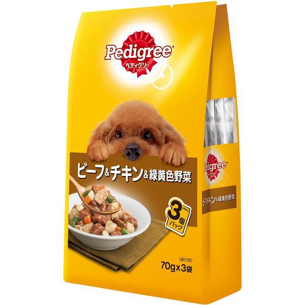 マースジャパン ペディグリーパウチ 成犬用 ビーフ＆チキン＆緑黄色野菜 70g×3袋 旨みビーフとチキンに野菜を加えました 愛犬に必要な栄養がきちんとつまったバランスの取れた総合栄養食です ---原産国--- タイ ---原材料--- 肉類...