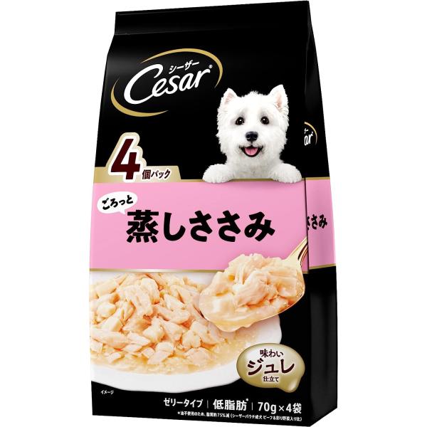 マースジャパン シーザー ごろっと蒸しささみ 70g×4袋入 低脂肪なささみをふっくら蒸して、低カロリー※に仕上げました。 ※シーザートレイ成犬絹ささみ比 100gあたり15kcal減 厳選されたささみを丁寧に調理して、素材のおいしさをその...