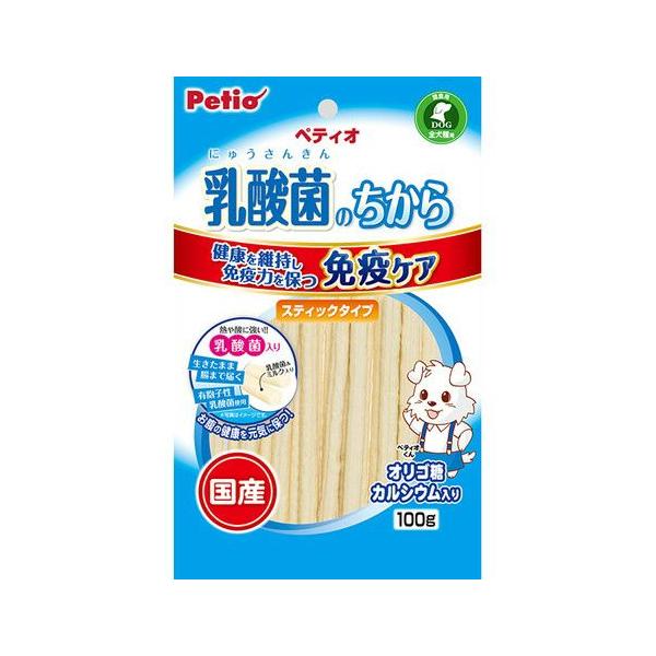 ペティオ 乳酸菌のちから スティックタイプ 100g お腹の健康に配慮し乳酸菌とオリゴ糖が入ったスナック。 ワンちゃんの大好きなササミとミルクで出来ているので食いつき抜群！ ---原産国--- 日本 ---原材料--- 小麦粉、鶏ササミ、で...