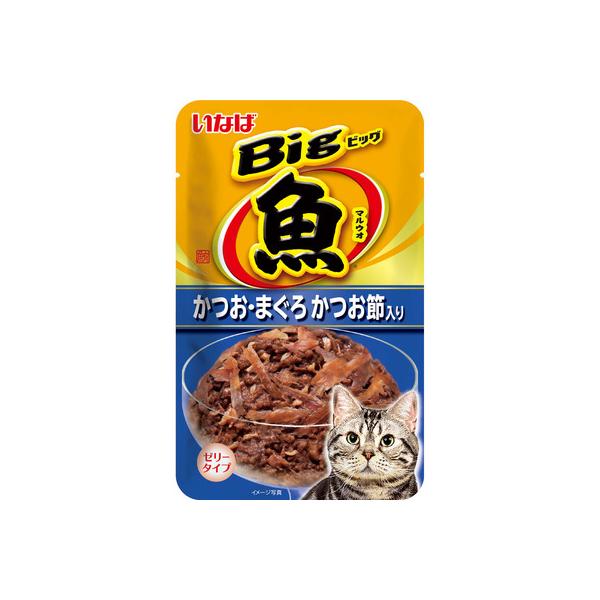 いなばペットフード Bigマルウオ かつお・まぐろ かつお節入り 80g タウリンを含むかつおとまぐろの血合肉とかつお節をゼリーでコーティング。 ---原産国--- タイ ---原材料--- かつお、まぐろ、かつお節、増粘多糖類、調味料（ア...