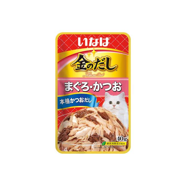 いなばペットフード 金のだしパウチ まぐろ・かつお 40g おいしいだしは美しい「金色」の輝きを伝える、金のだしシリーズ。 焼津産の本格かつおだしに、旨みプラスに昆布だしも加えました。 ---原産国--- タイ ---原材料--- かつお、...