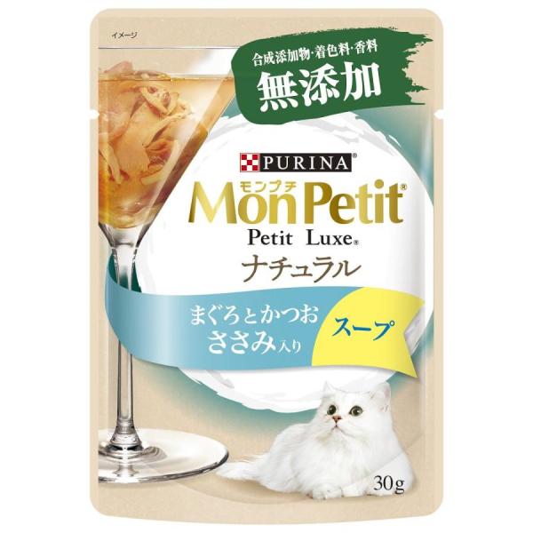 ネスレピュリナ モンプチ プチリュクスパウチ ナチュラルスープ まぐろとかつお ささみ入り 30g 着色料・香料無添加、合成添加物も不使用のナチュラルパウチ。 具だくさんスープでナチュラルな美味しさを。 ---原産国--- タイ ---原材...