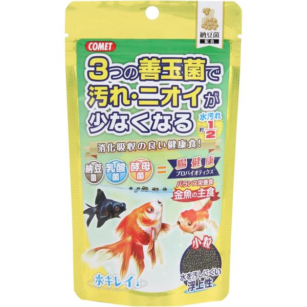 イトスイ コメット 金魚の主食 納豆菌配合 小粒 90g 納豆菌に加え、新たに乳酸菌と酵母菌を配合。 この3つの善玉菌の力で金魚の腸内細菌のバランスを整え、水の汚れや嫌なニオイを減らします。 健康に育つビタミン配合のバランスフードで、小さい...