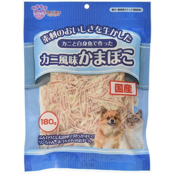 ペットケアー かに風味かまぼこ スライス 180g カニと白身魚で作ったふんわりした食感で食べやすいワンちゃん、ネコちゃんのおやつ。 ---原産国--- 日本 ---原材料--- 鱈すり身、小麦澱粉、Dソルビトール、調味料(アミノ酸等)、か...