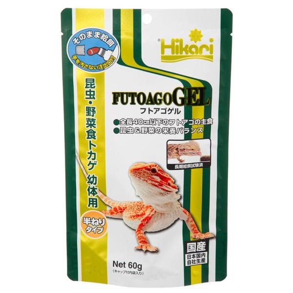 キョーリン フトアゴゲル 60g 昆虫と野菜を食べる爬虫類に最適なゲル状の主食です。 フトアゴヒゲトカゲをはじめとする、雑食性トカゲのベビーからサブアダルトの主食に使えます。 植物食傾向が強くなる生体の副食にも最適です。 キャップを開けてし...