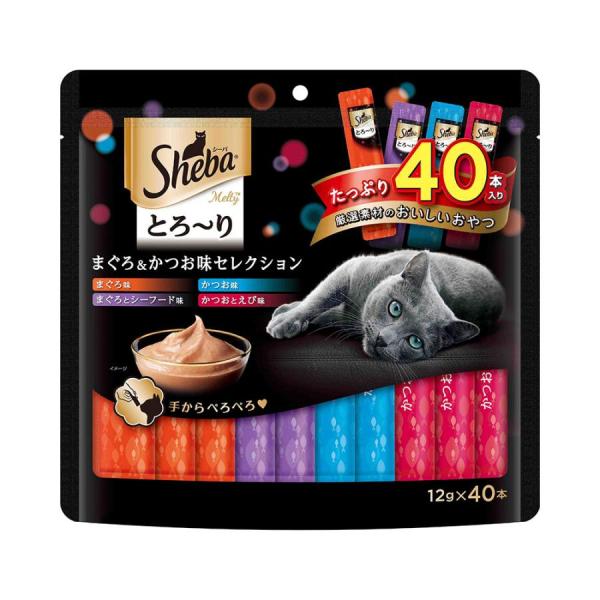 マースジャパン シーバ とろ〜りメルティ まぐろ＆かつお味セレクション 12g×40本 猫ちゃんが手からでも舐めやすい、贅沢なおいしさの“とろ〜り”おやつです。 人気の4種をたっぷり入れたセレクションの大容量タイプです。 ---原産国---...