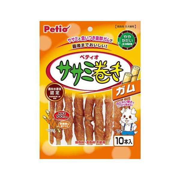 ペティオ ササミ巻きガム 10本入 旨味たっぷりで低脂肪な鶏ササミを、 噛みごたえ抜群で最後までおいしい牛皮ガムに巻きました。 鶏ササミとガムのおいしさが味わえるスナックです。保存料・着色料不使用。 ---原産国--- 中国 ---原材料-...
