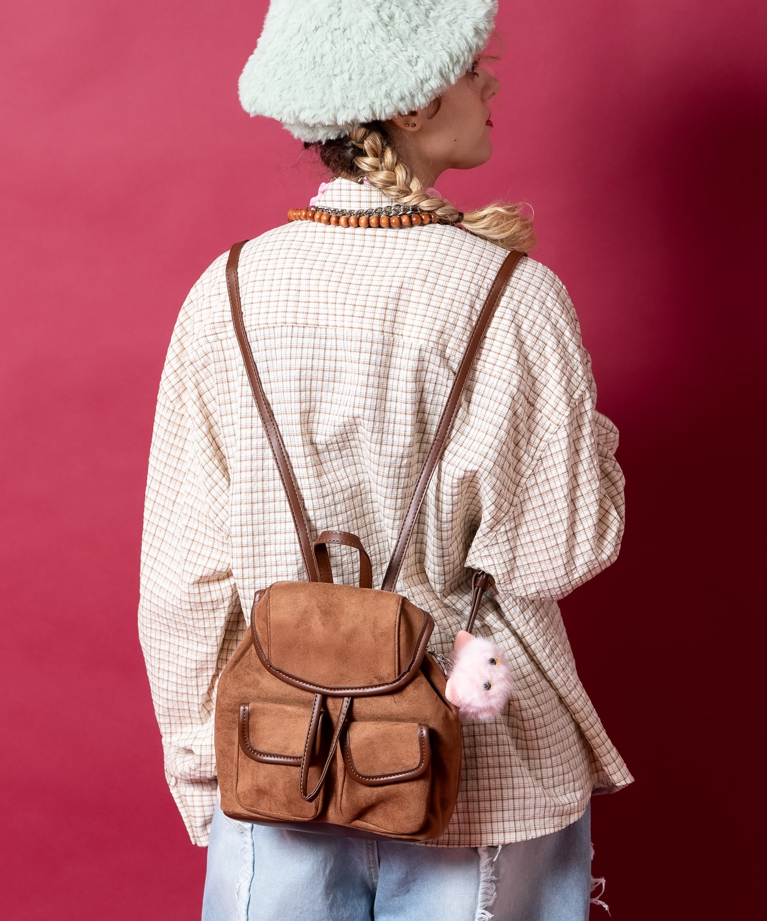 スエード合成皮革レトロミニリュックサック / ユニセックス レディース メンズ バッグ バック 鞄 カバン スウェードその使い勝手の良さからデイリーユースな定番アイテムとして人気のリュック/バックパックスタイル。特に今期、90sやY2K、古...