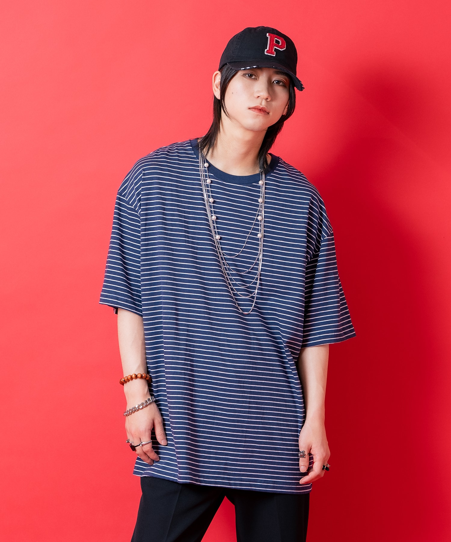 ピンボーダーコットンオーバーサイズTシャツ / 半袖 カットソー メンズ レディース ユニセックス 柄 カラー シンプル ビッグシルエット定番の半袖Tシャツ/カットソースタイル。クラシックなコットン100％生地×ダボっとラフにストリートな感...